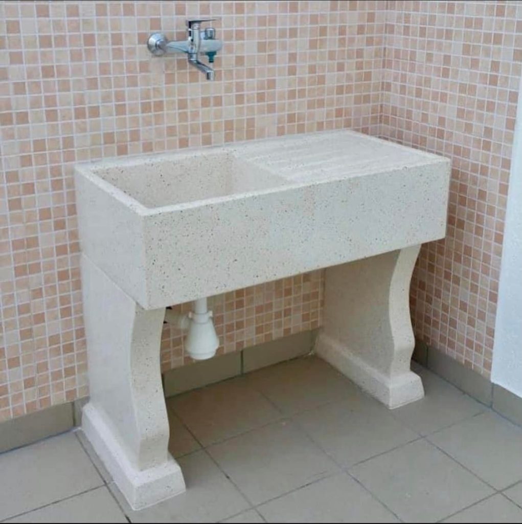 Lavabo con Scolapiatti da esterno 100x50 in cemento levigato - Scandecasa